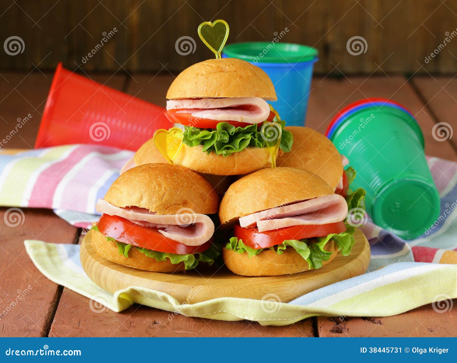 Mini Burgers with Ham and Vegetables Stock Image - Image of meal ...
