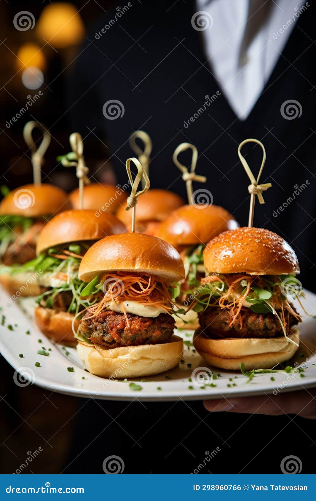 Mini Burgers on a Plate. Generative AI, Stock Photo - Image of dinner ...