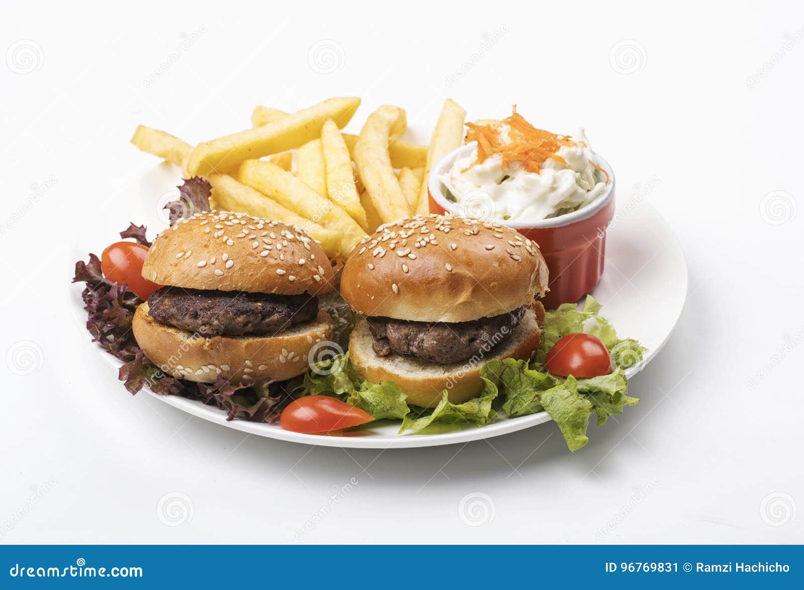 Mini Burgers Platter with Fried & Salad Stock Image - Image of mini ...
