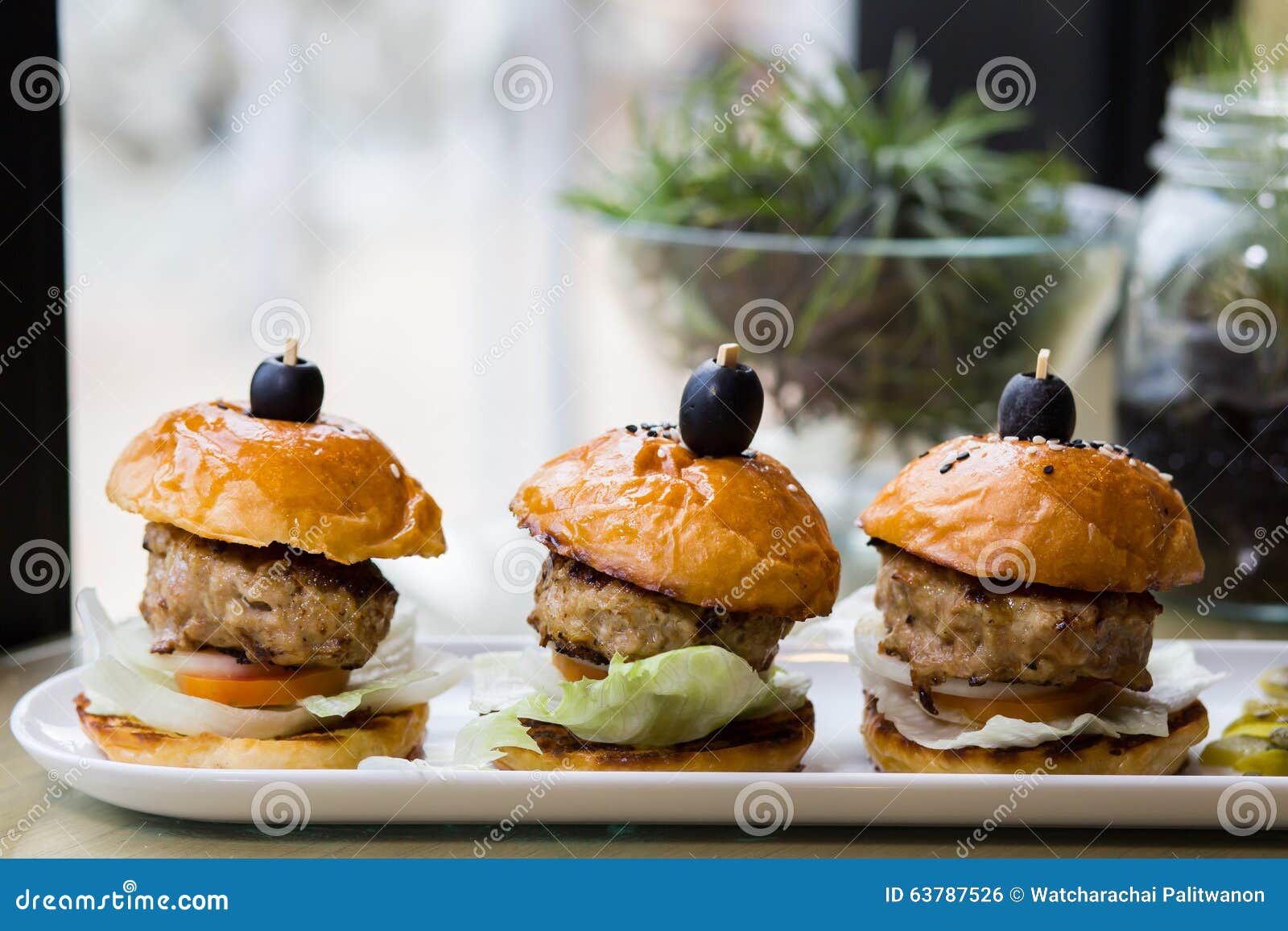 Mini burgers, pork stock photo. Image of green, slices - 63787526
