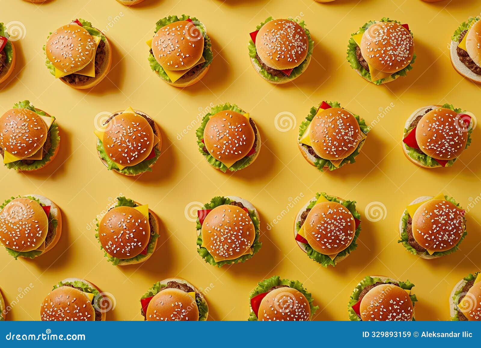 Mini Burgers on Yellow Background. Generative Ai Stock Image - Image of ...