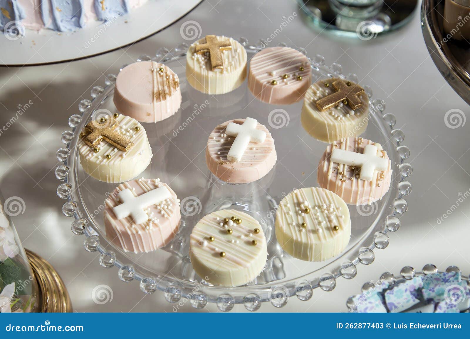 Mini Cakes on the Dessert Table of the First Communion Stock Image ...