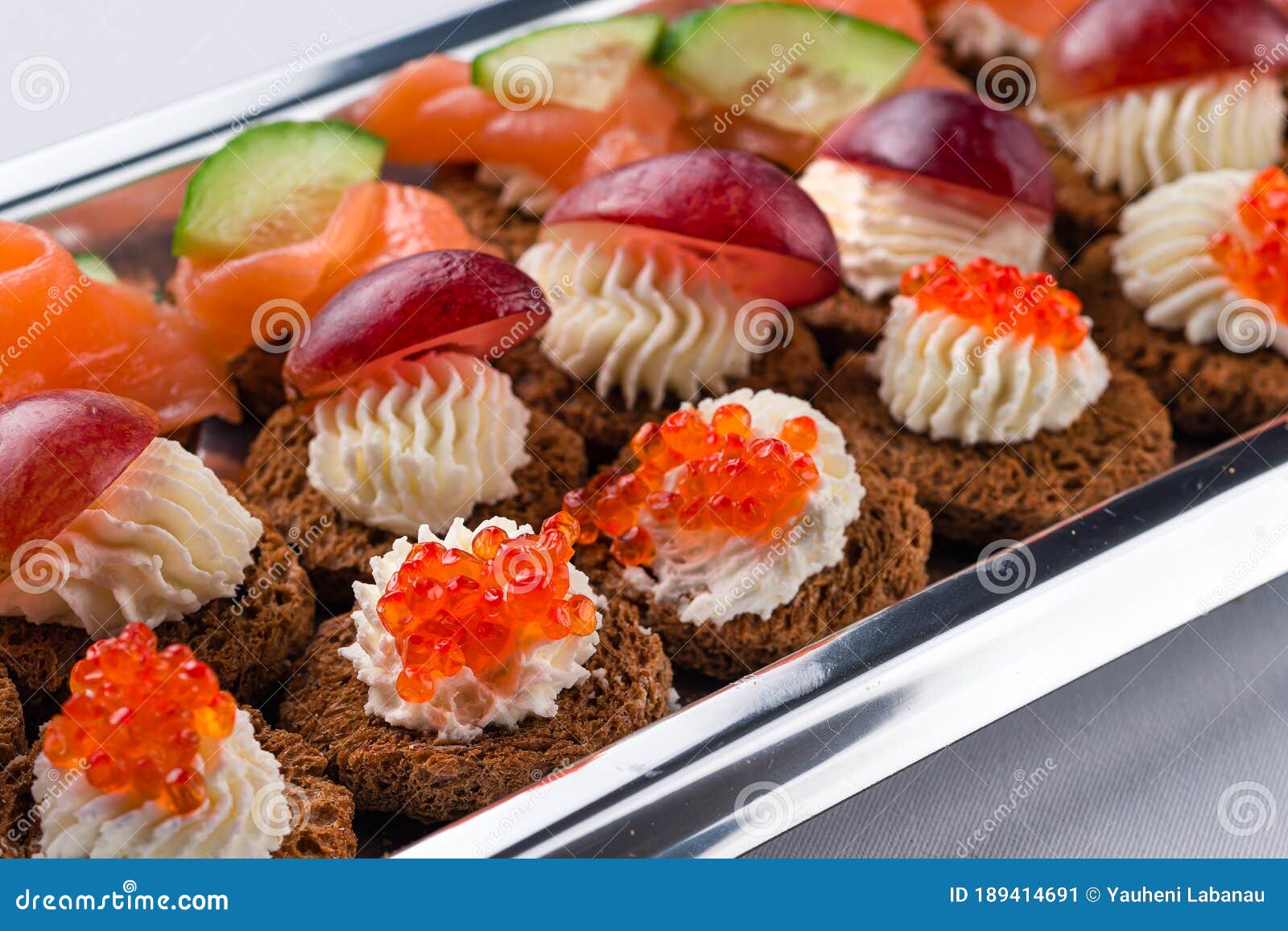 Mini Canapes with Smoked Salmon Stock Image - Image of party, herb ...