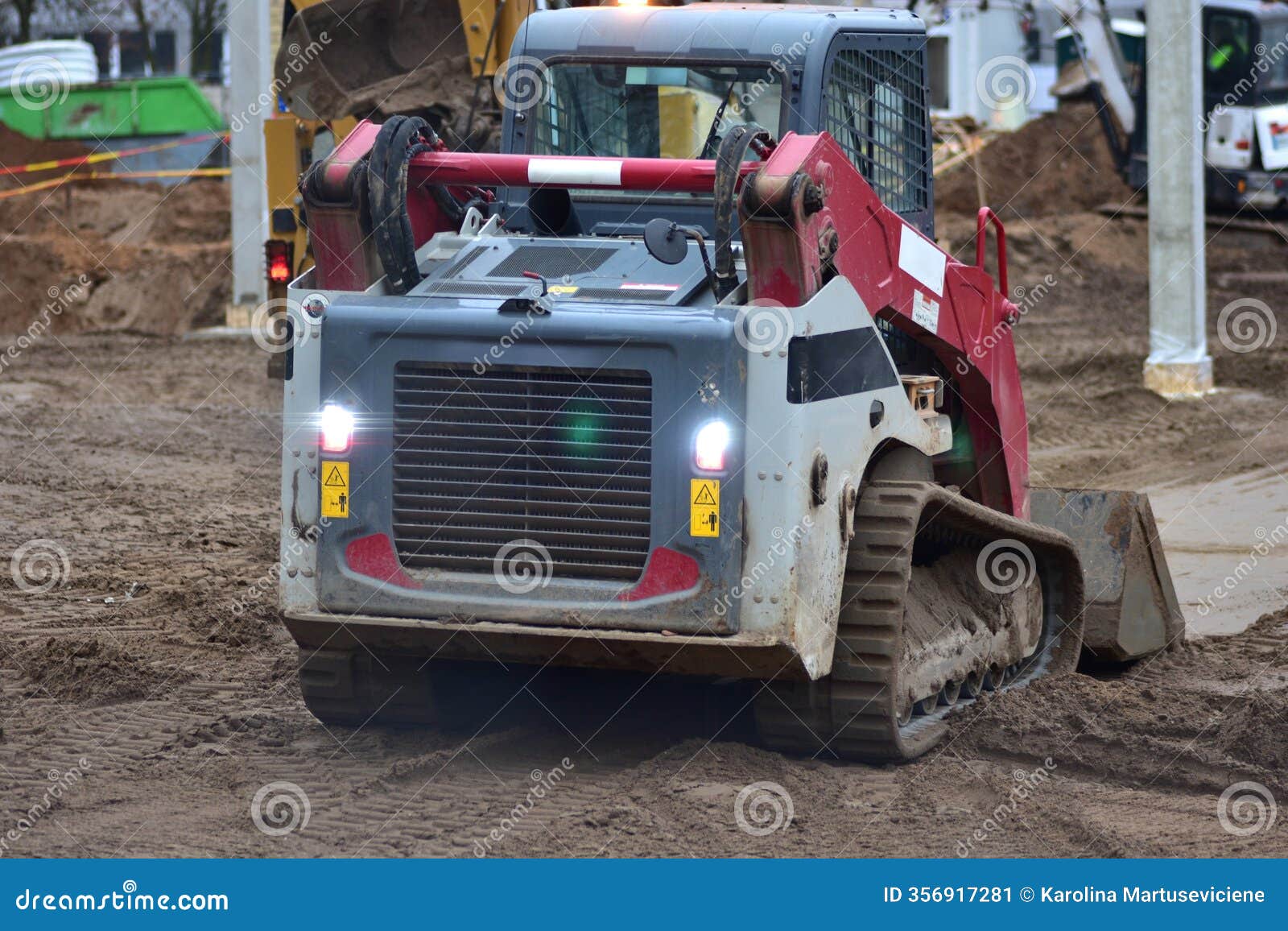 Mini Caterpillar Excavator Digging and Pushing Ground Stock Image ...