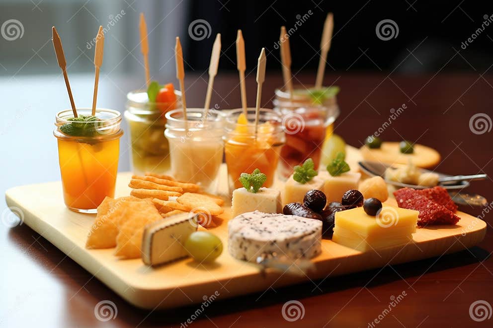 Mini Cheese Platter with Toothpicks and Appetizer Flags Stock ...