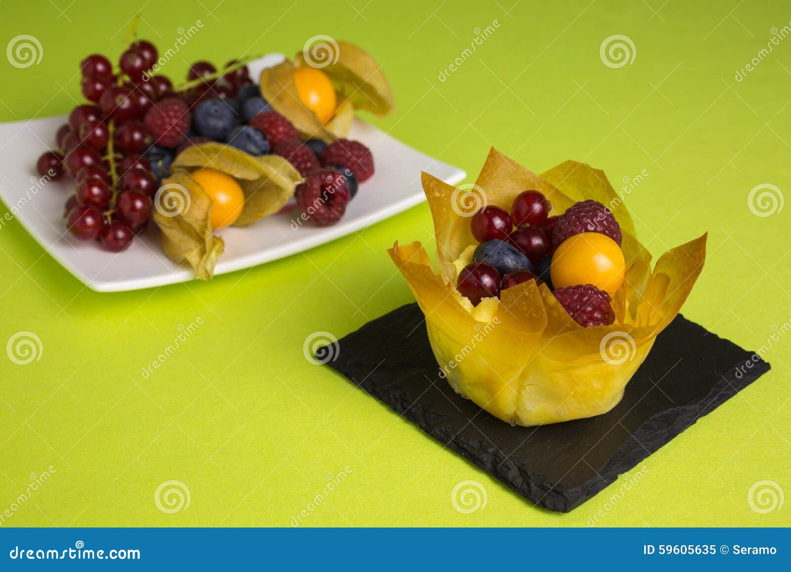 Mini Cheesecakes with Filo Pastry and Berries Stock Image - Image of ...