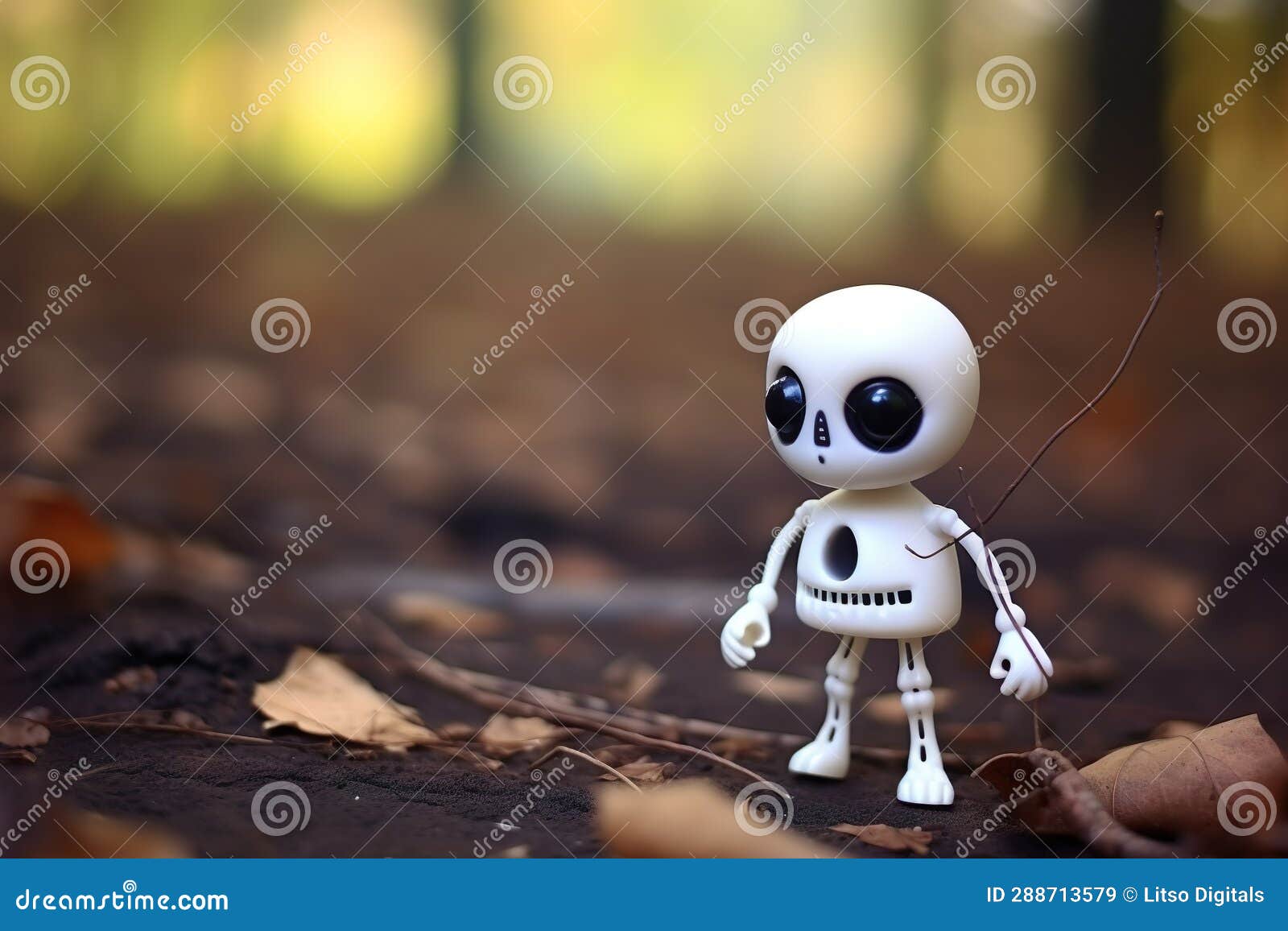 Mini Chibi Skeleton in Forest Background Stock Image - Image of blurred ...