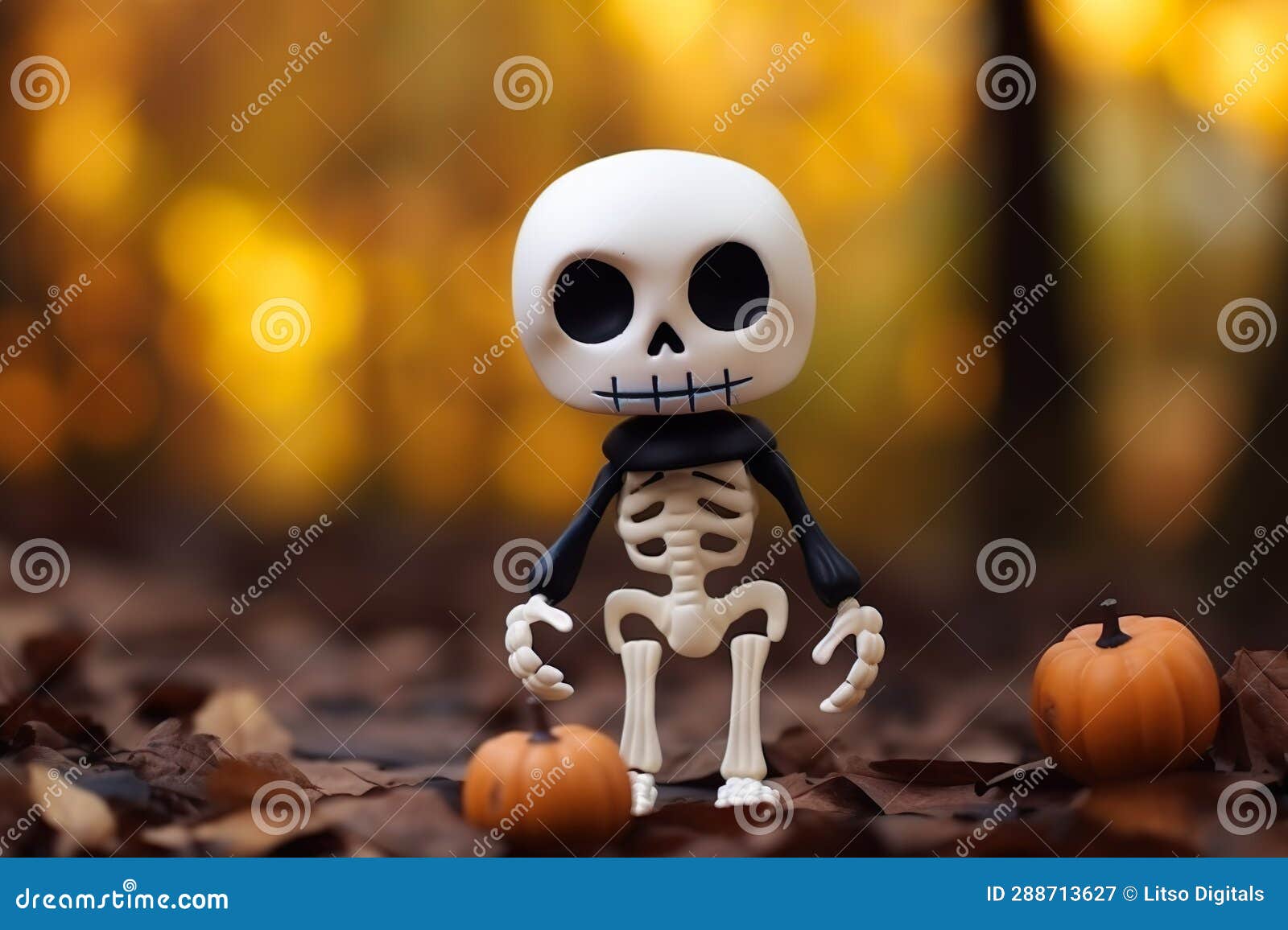Mini Chibi Skeleton in Forest Background Stock Illustration ...