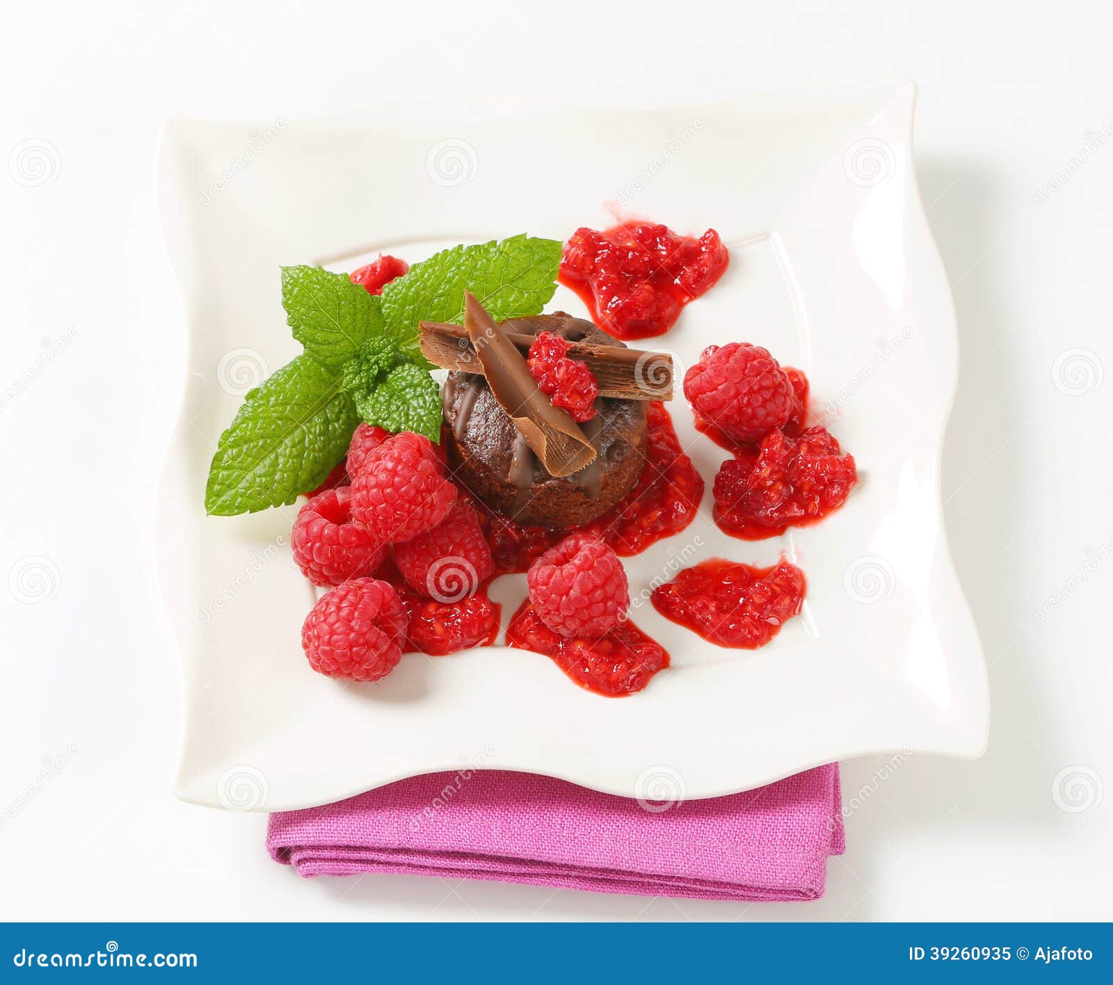 Mini Chocolate Cake with Fresh Raspberries Stock Image - Image of curls ...