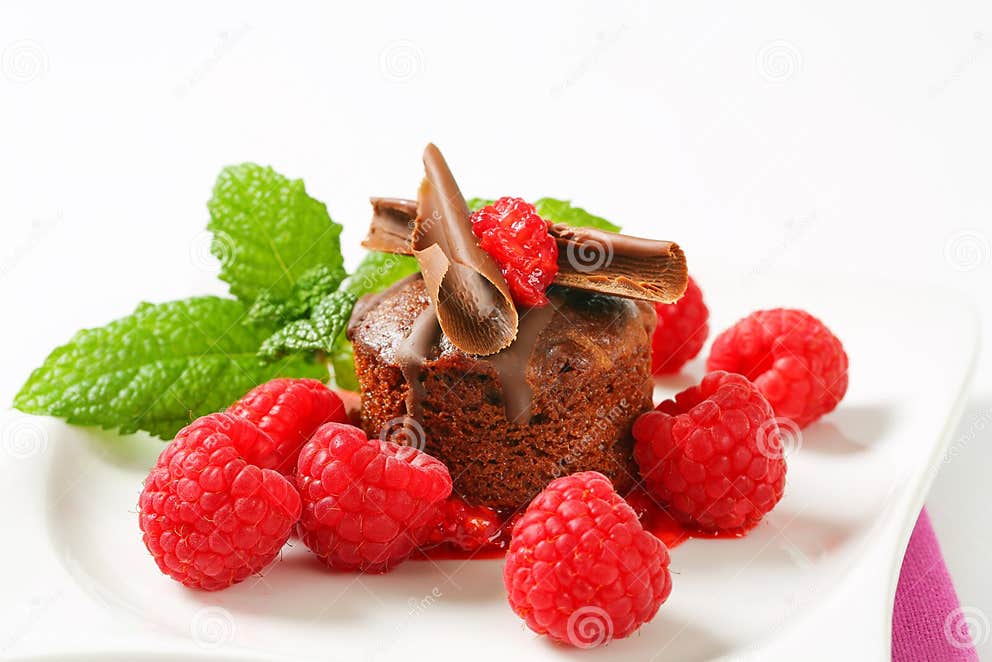 Mini Chocolate Cake with Fresh Raspberries Stock Image - Image of ...