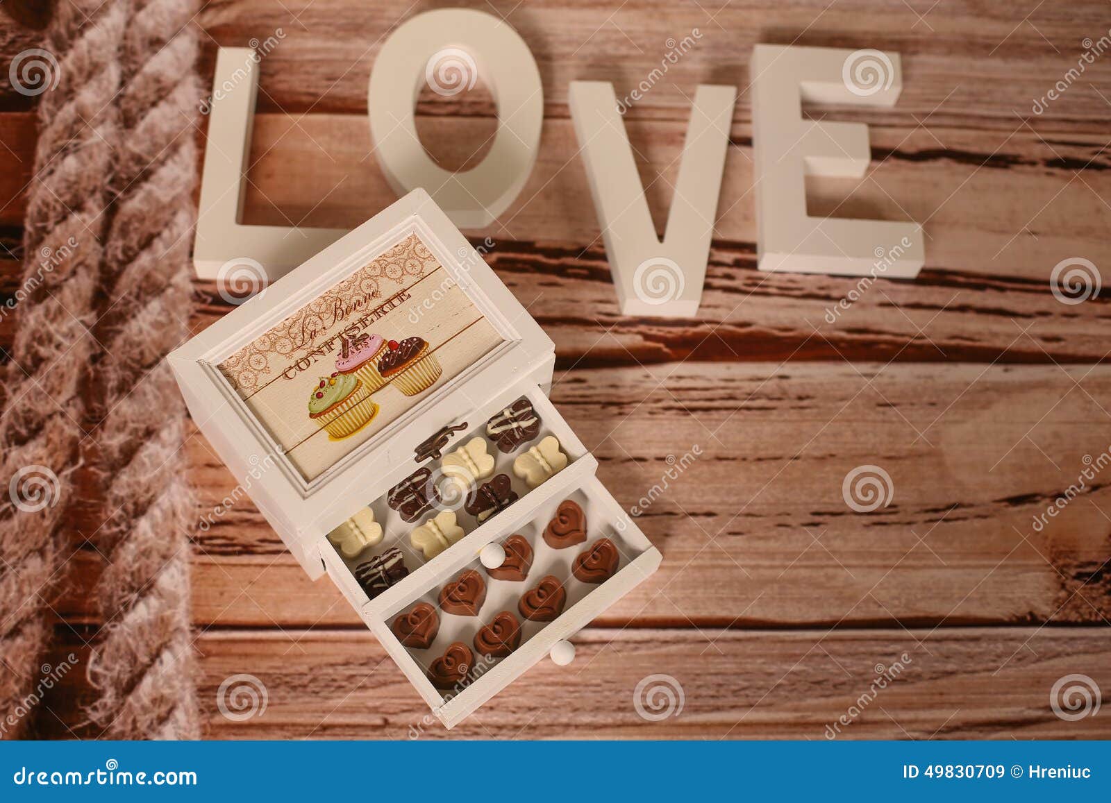 Mini Chocolate Sweets in a Wooden Box Stock Image - Image of cover ...
