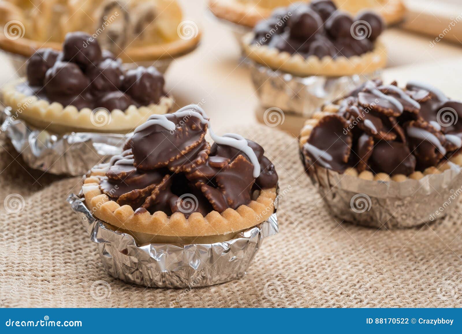 Mini Chocolate Tart with Crunchy Stock Photo - Image of bakery, crust ...