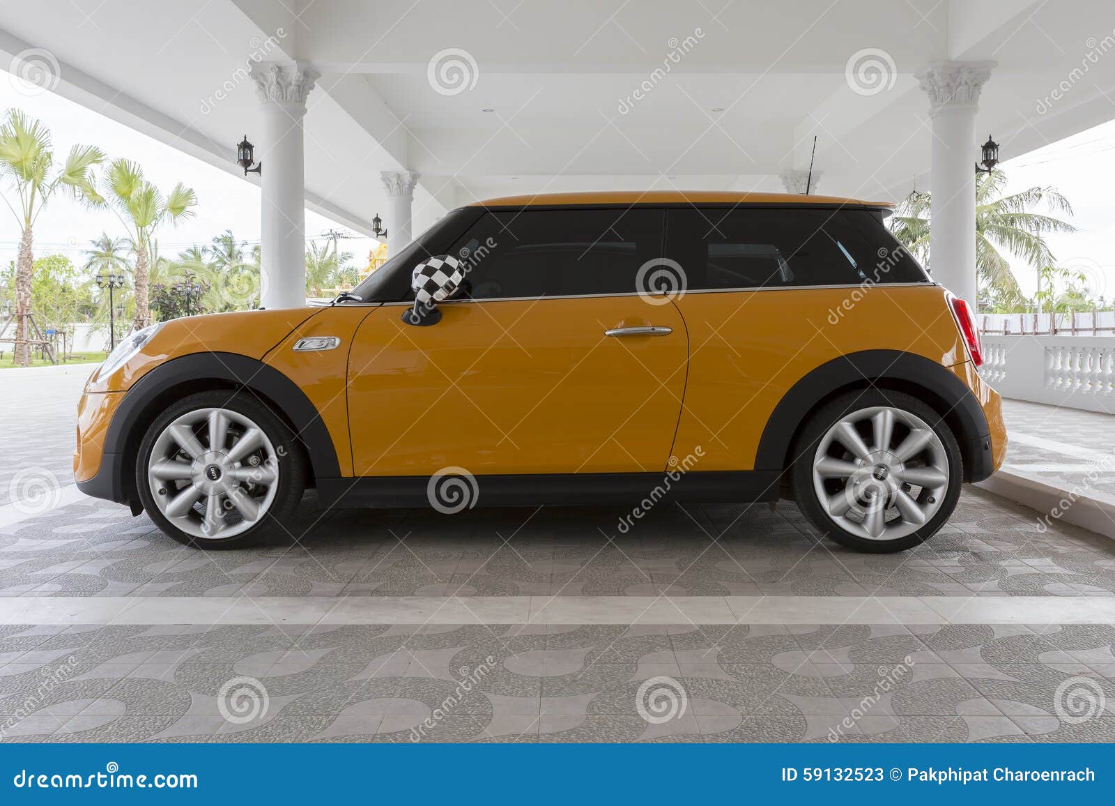 Mini Cooper in a parking. editorial stock photo. Image of orange - 59132523