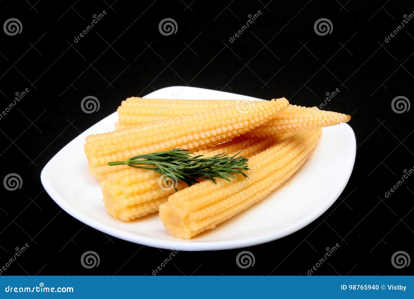 Mini Corn Cob Preserved on Plate on Wooden Board. Stock Photo - Image ...