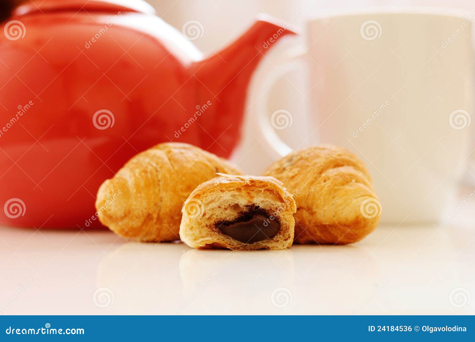 Mini Croissants with Chocolate Stock Photo - Image of baked, tasty ...