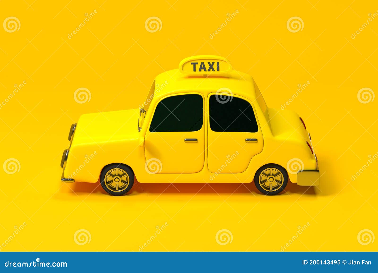 Mini 3D Taxi, Mini Car with Yellow Color, 3d Rendering Stock ...