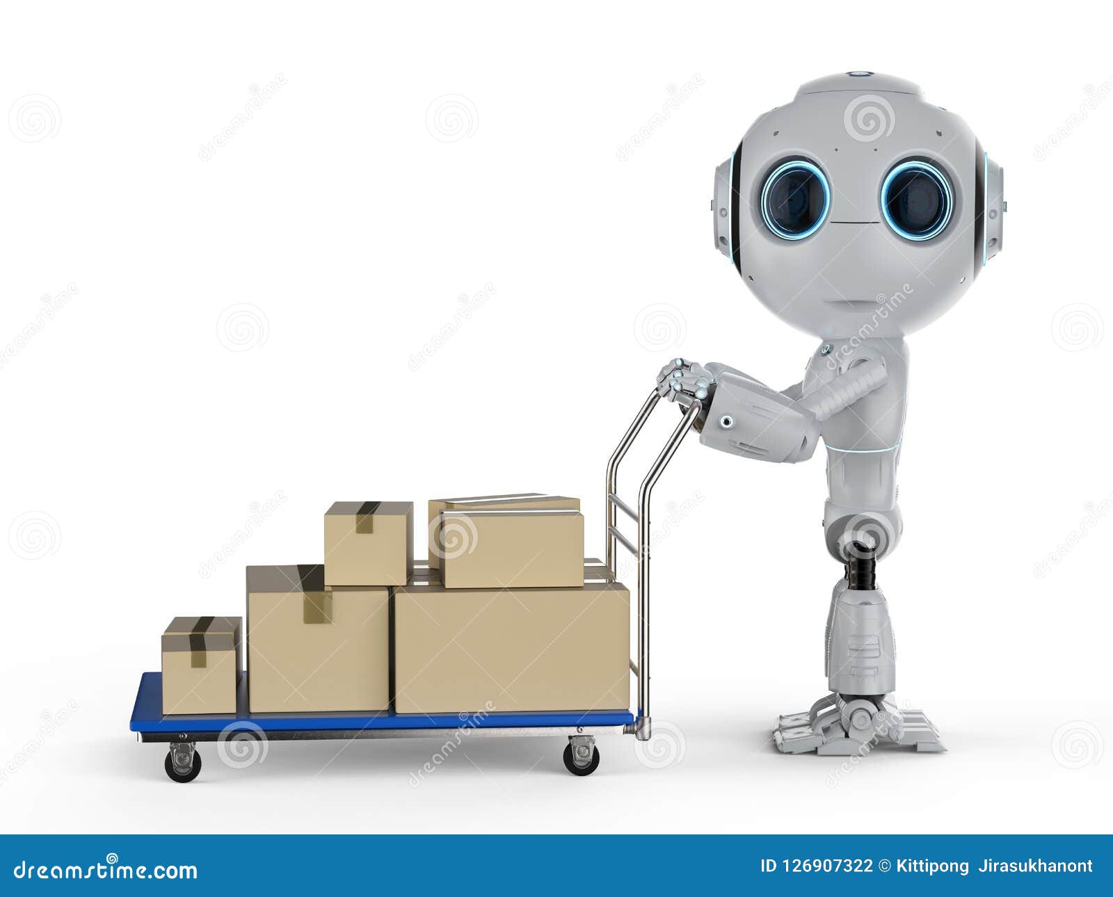 Mini Delivery Robot with Trolley Stock Illustration - Illustration of ...