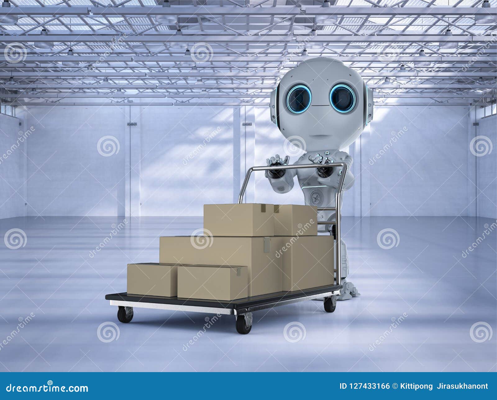 Mini Delivery Robot with Trolley Stock Illustration - Illustration of ...