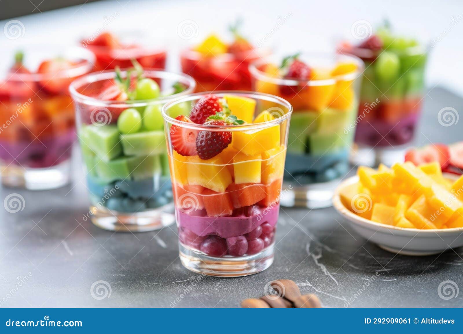 Mini Dessert Glass Filled with Rainbow-colored Fruit Salad Stock Image ...