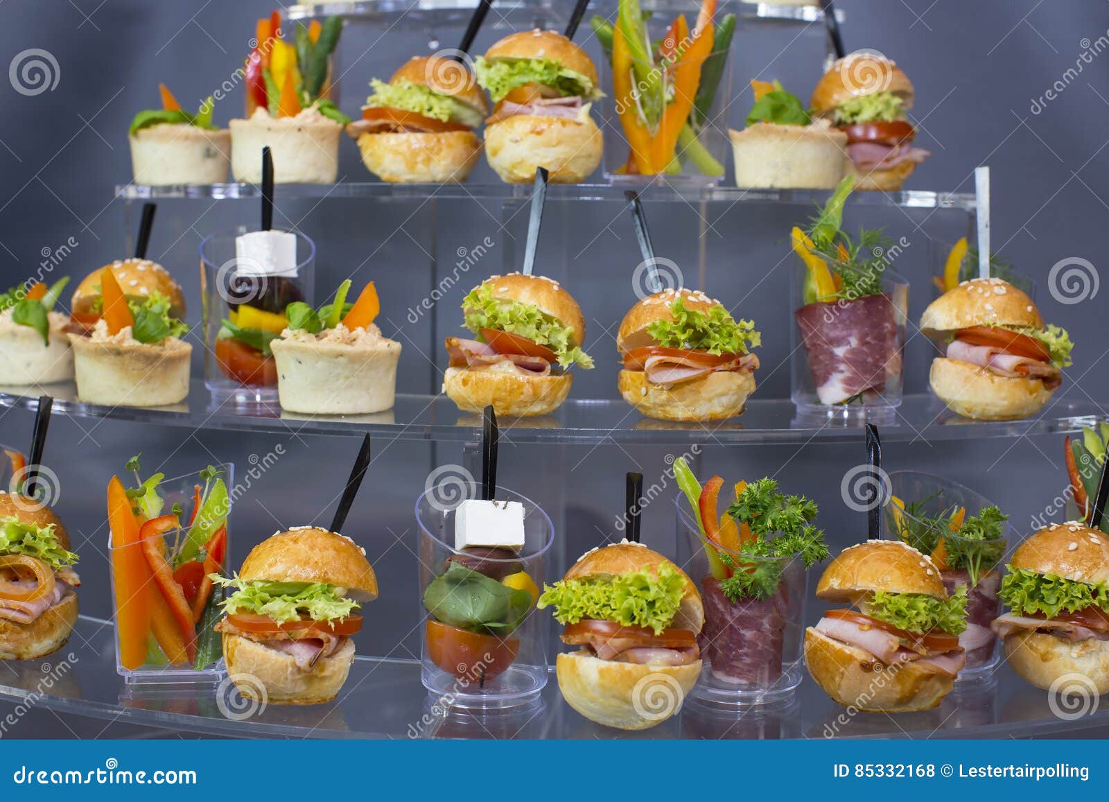 Mini Desserts and Meat Canapes Vegetable Snacks Stock Photo - Image of ...