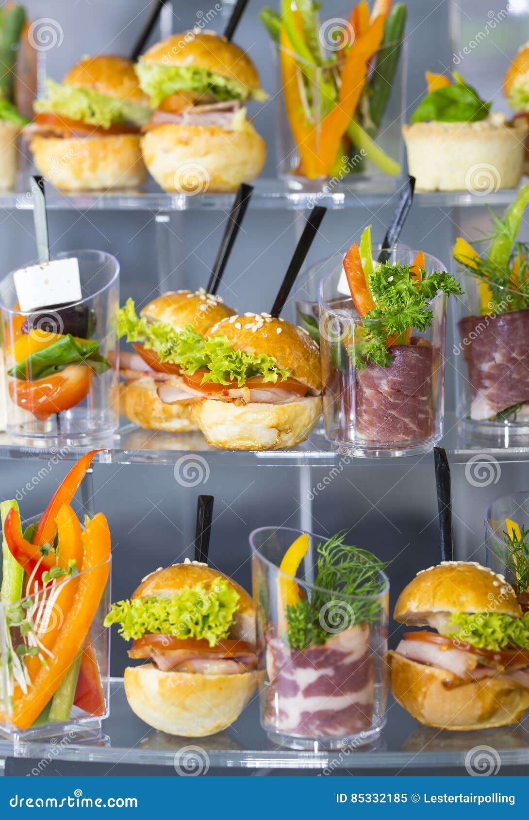 Mini Desserts and Meat Canapes Vegetable Snacks Stock Image - Image of ...