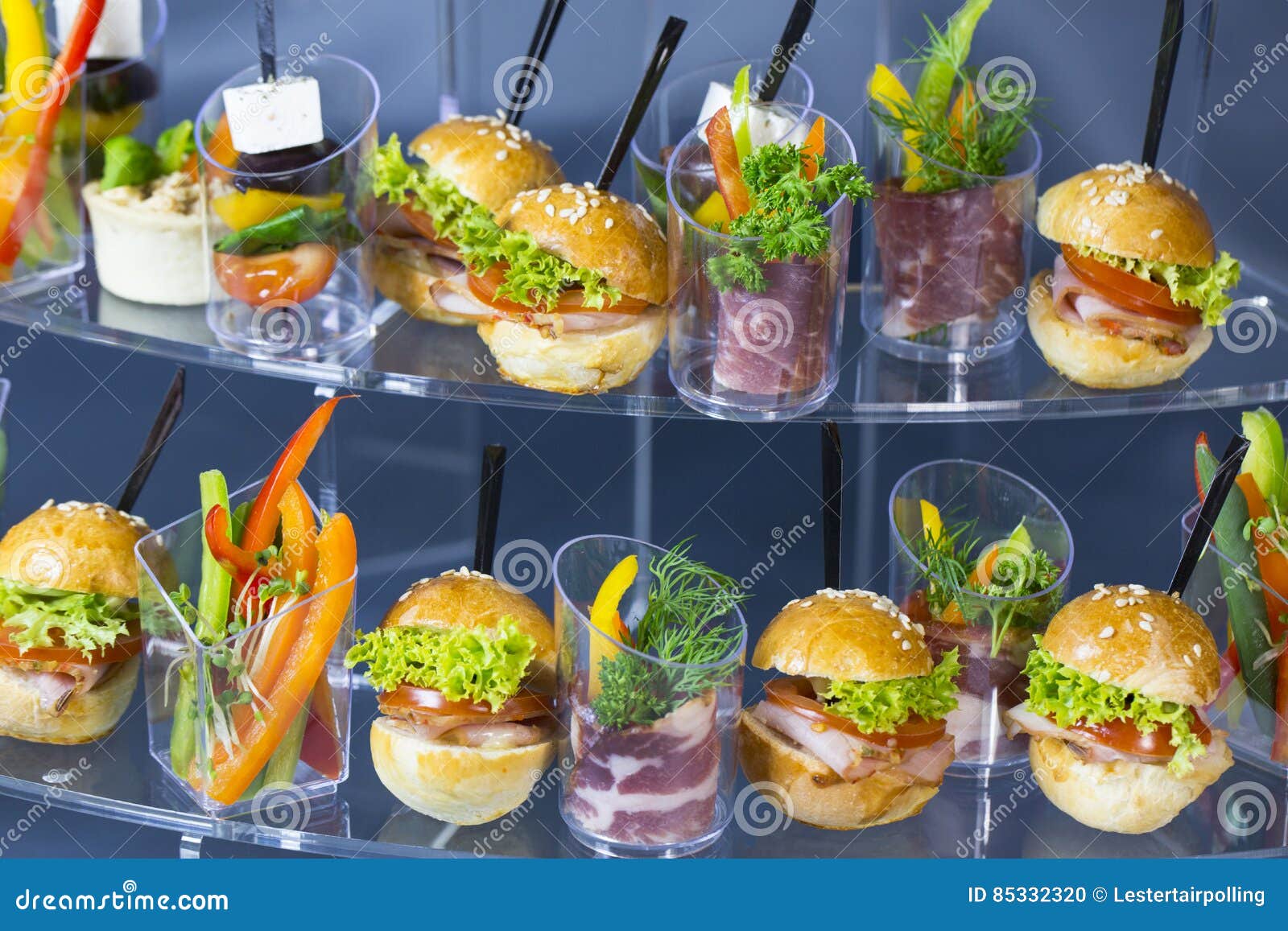 Mini Desserts and Meat Canapes Vegetable Snacks Stock Photo - Image of ...