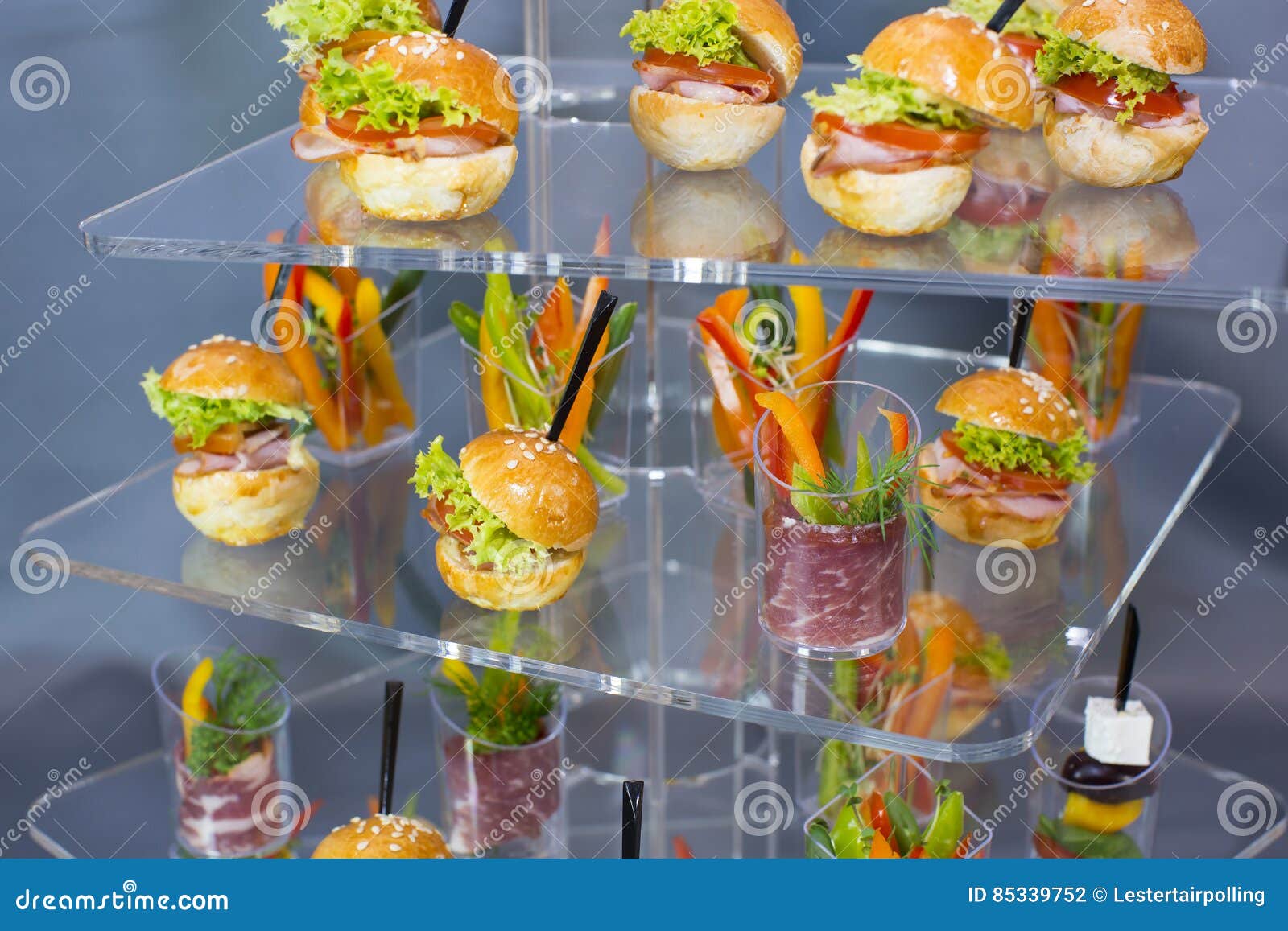 Mini Desserts and Meat Canapes Vegetable Snacks Stock Photo - Image of ...