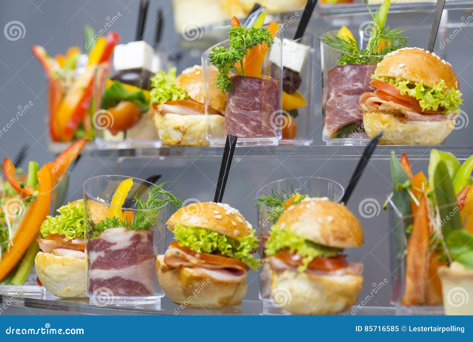 Mini Desserts and Meat Canapes Vegetable Snacks Stock Image - Image of ...