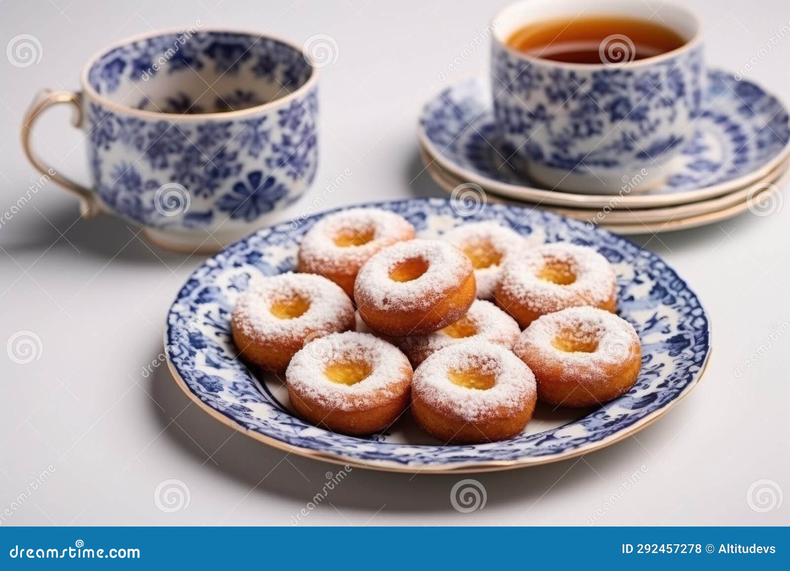 Mini Donuts Served in a Ceramic Dish with a Floral Pattern Stock Photo ...