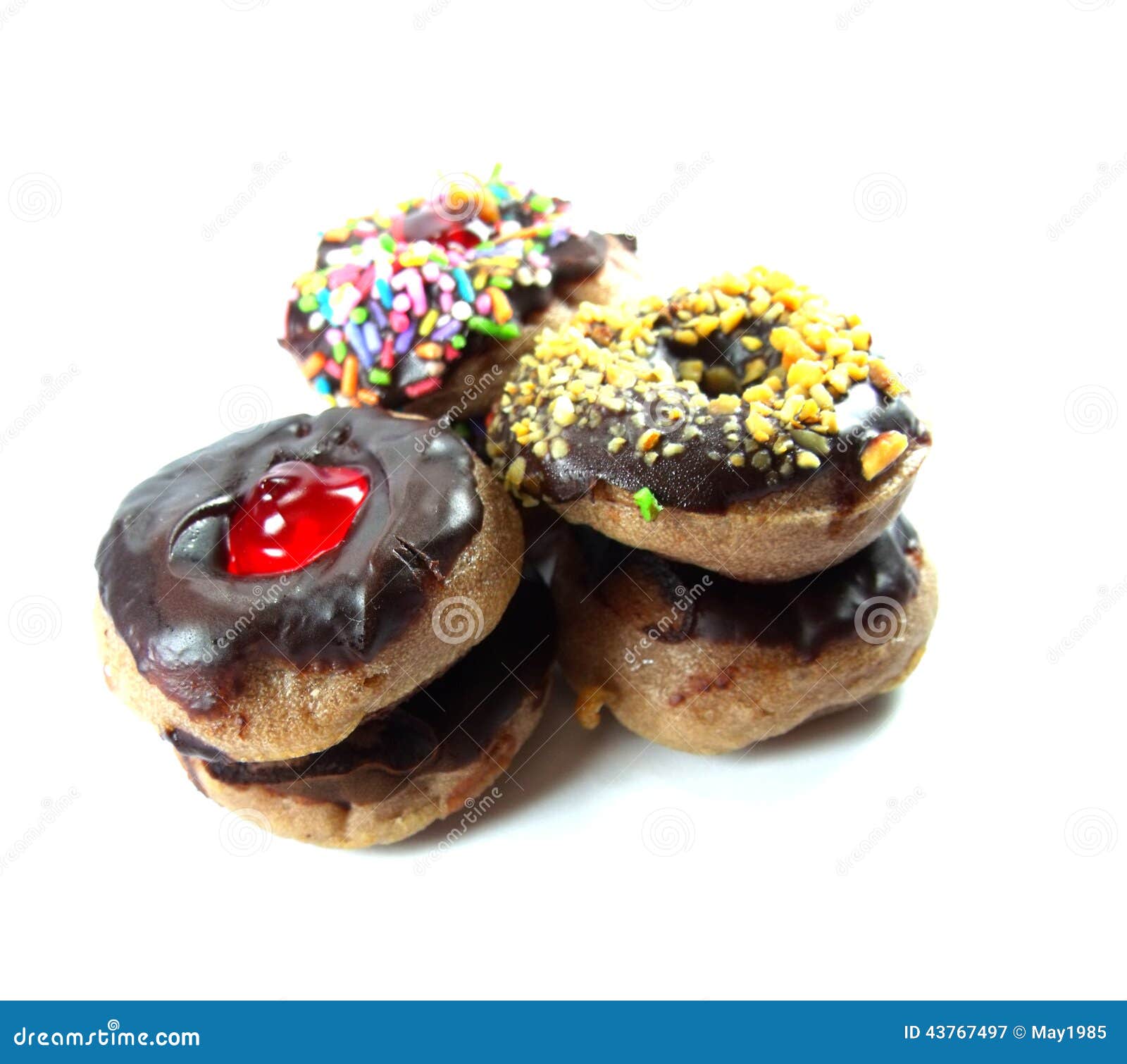 Mini Doughnuts with Chocolate on White Background Stock Image - Image ...