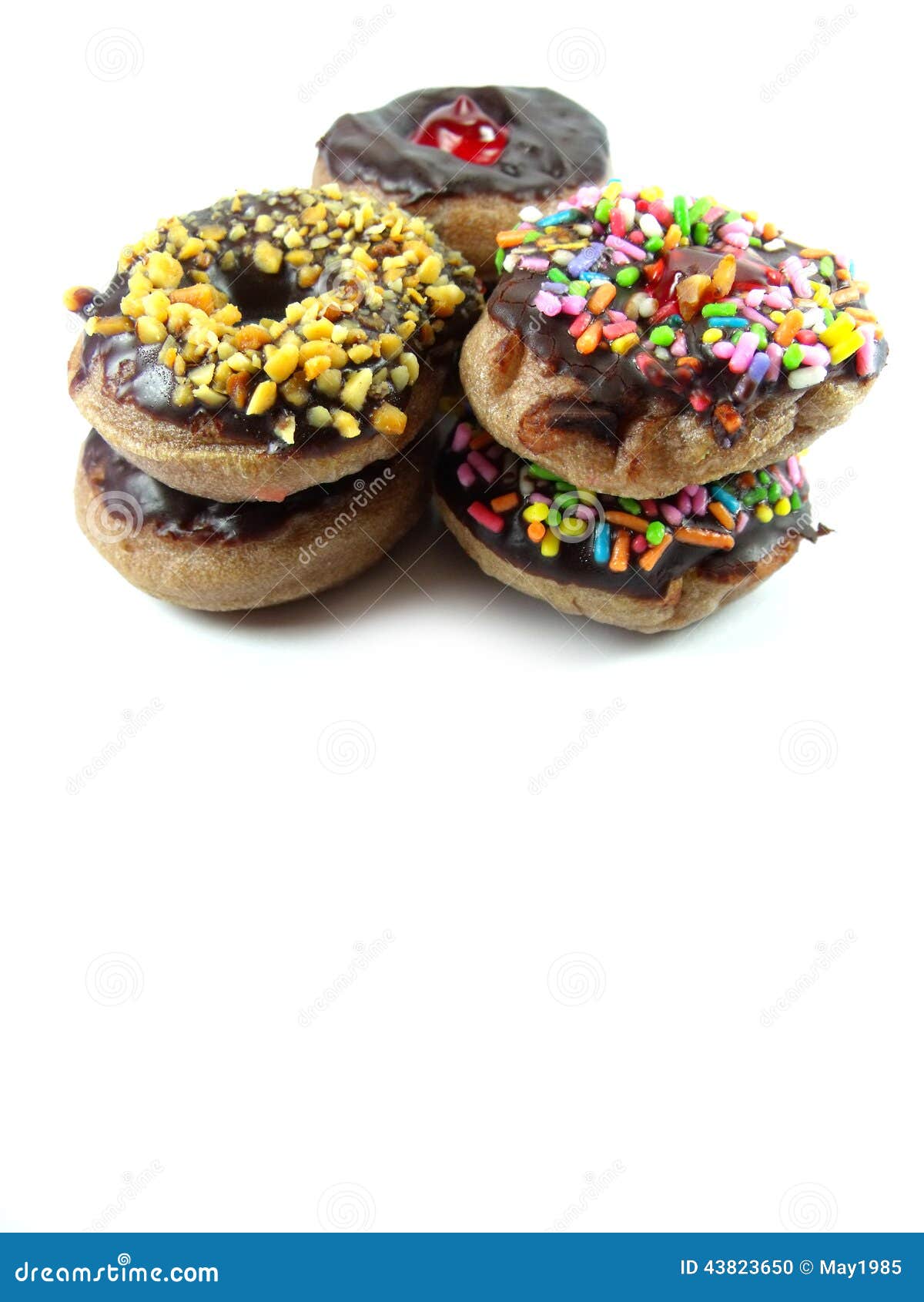 Mini Doughnuts with Chocolate on White Background Stock Photo - Image ...