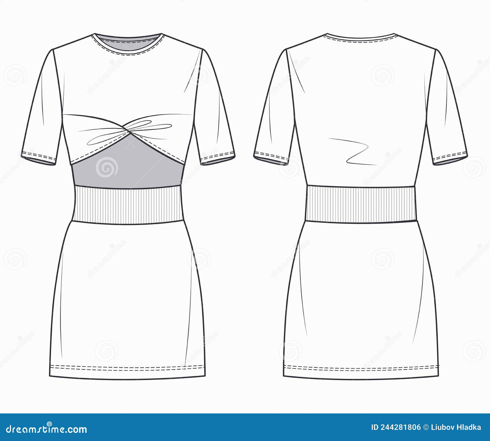 Jersey Mini Dress Technical Fashion Illustration Roll Neckline Dress