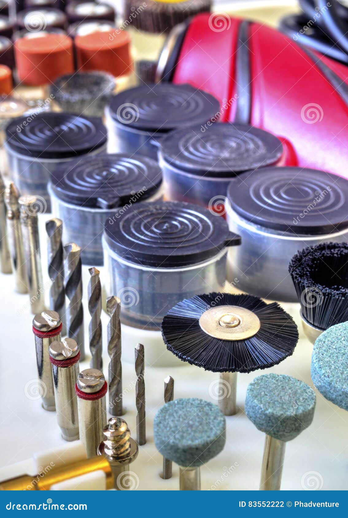 Mini Drill Machine with Set of Different Accessories Stock Photo ...