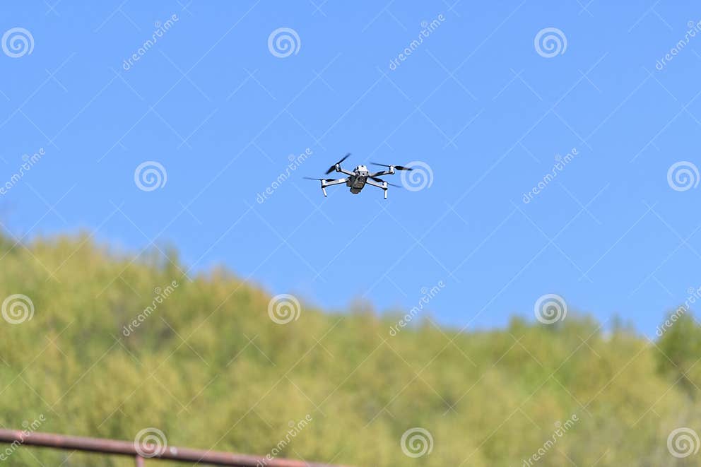 Mini Drone Hovering Over Forest and Sky Stock Image - Image of hightech ...