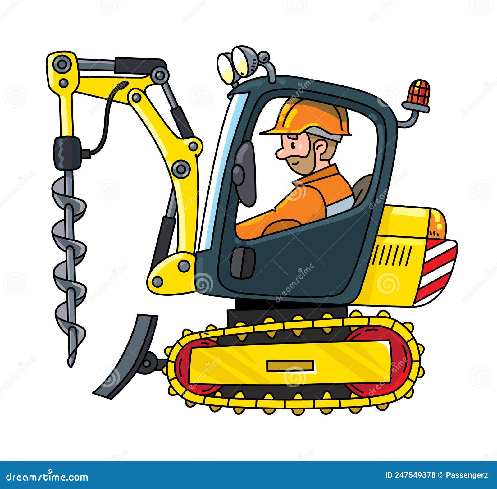 Mini Excavator with Drill and Driver. Vector Illustration Stock Vector ...