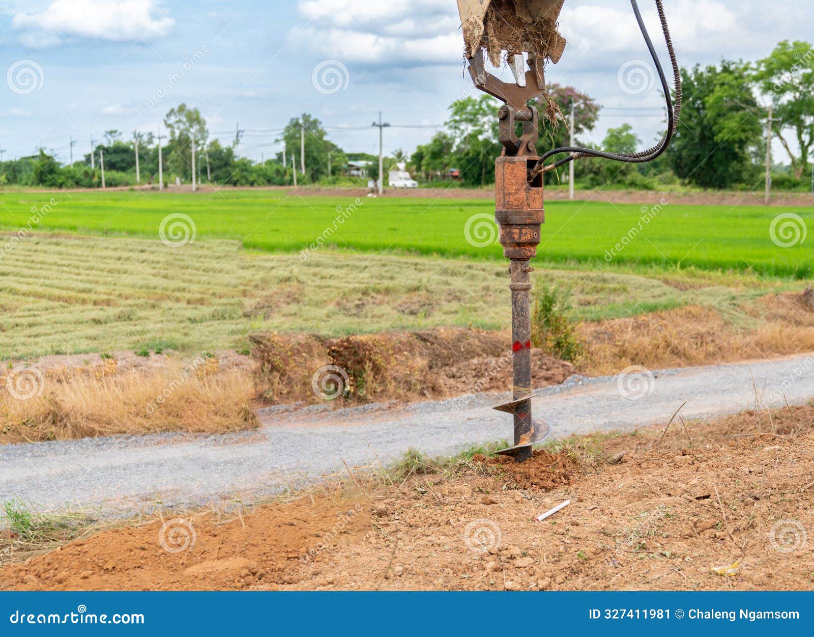 Mini Excavator Drilling Pilings for Install Pole Fence Stock Image ...