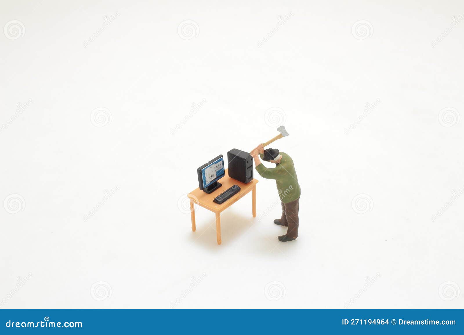 The Mini of Figure Breaking Computer with Axe Stock Photo - Image of ...