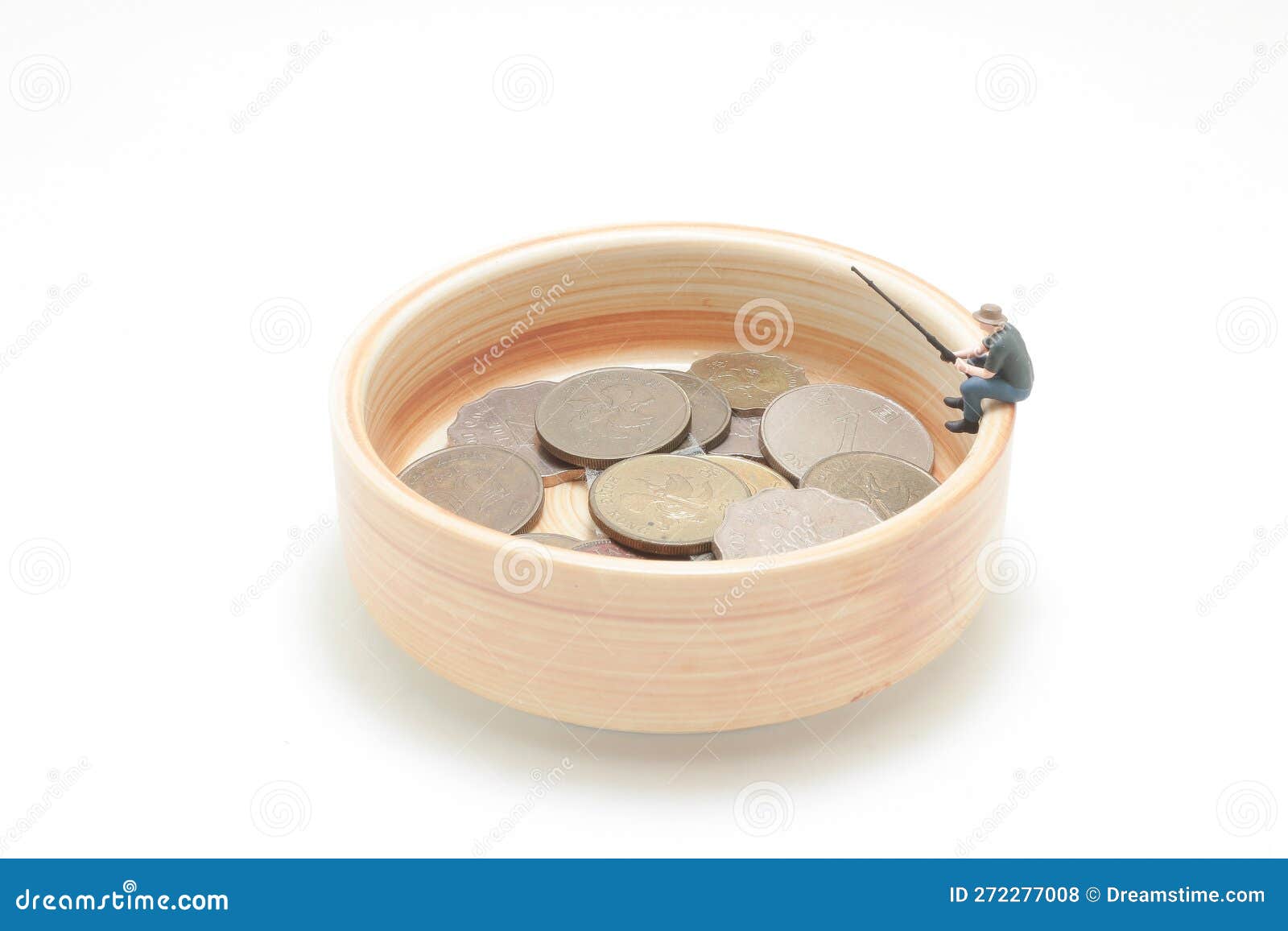 Mini Figure on Coins Stack and Catching Coins Stock Photo - Image of ...