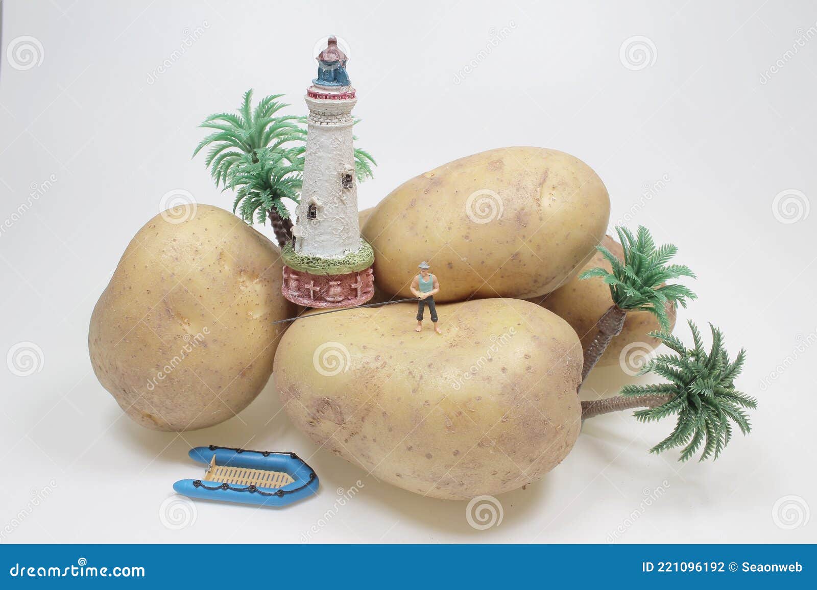 The Mini Figure Fishing at the Potatoes Stock Photo - Image of ...