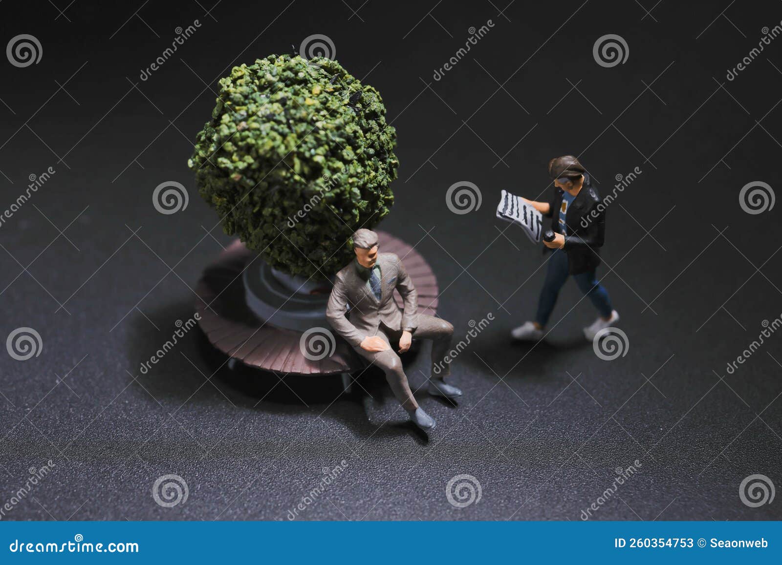 A Mini of Figure Sit on the Park Bench Stock Image - Image of macro ...