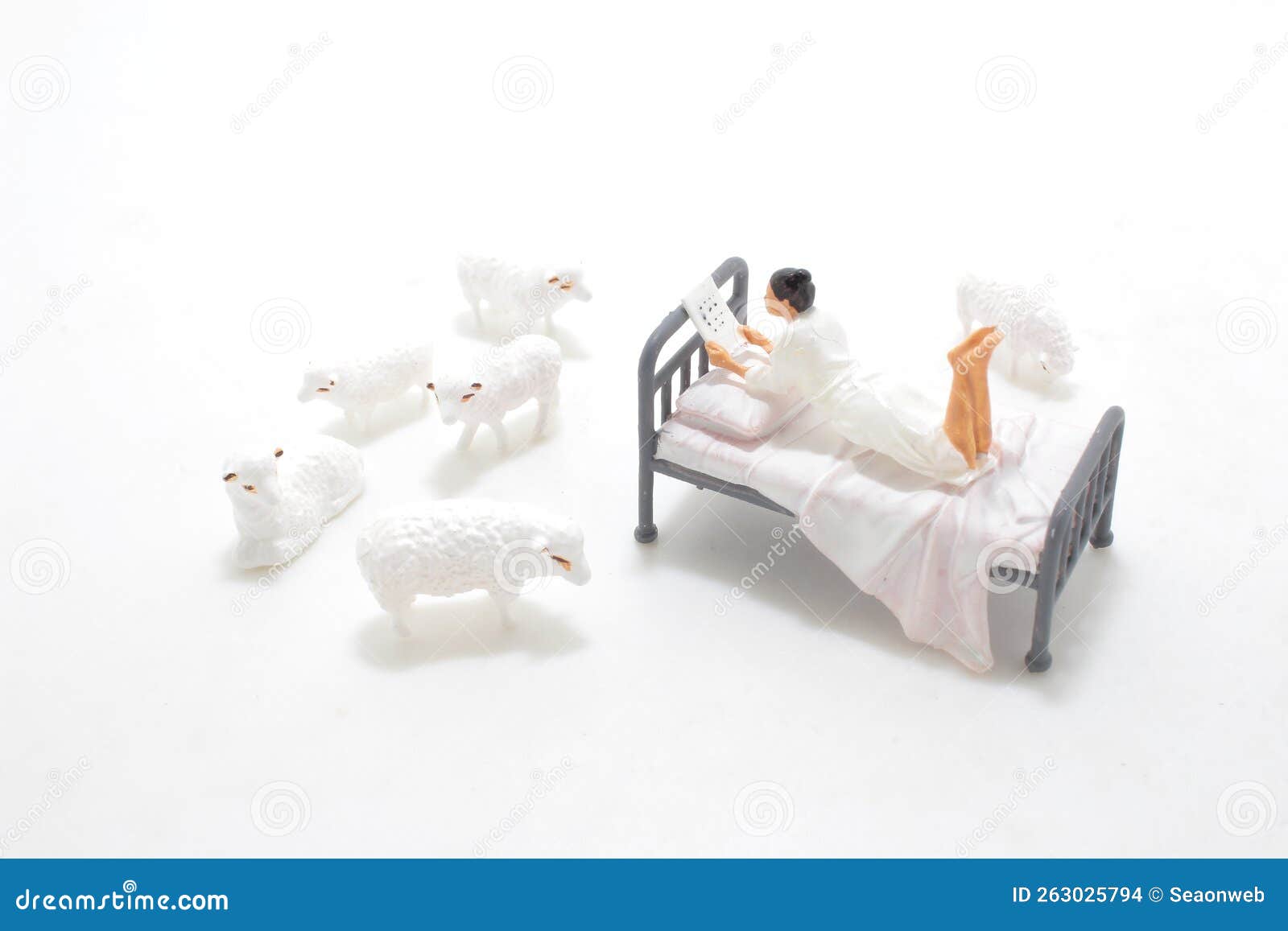 A Mini Figure, the Sleepless Counting Sheep Stock Photo - Image of ...