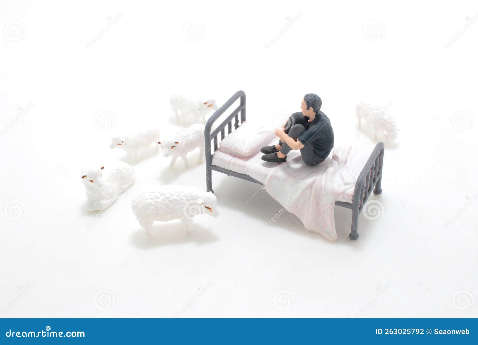 A Mini Figure, the Sleepless Counting Sheep Stock Photo - Image of ...