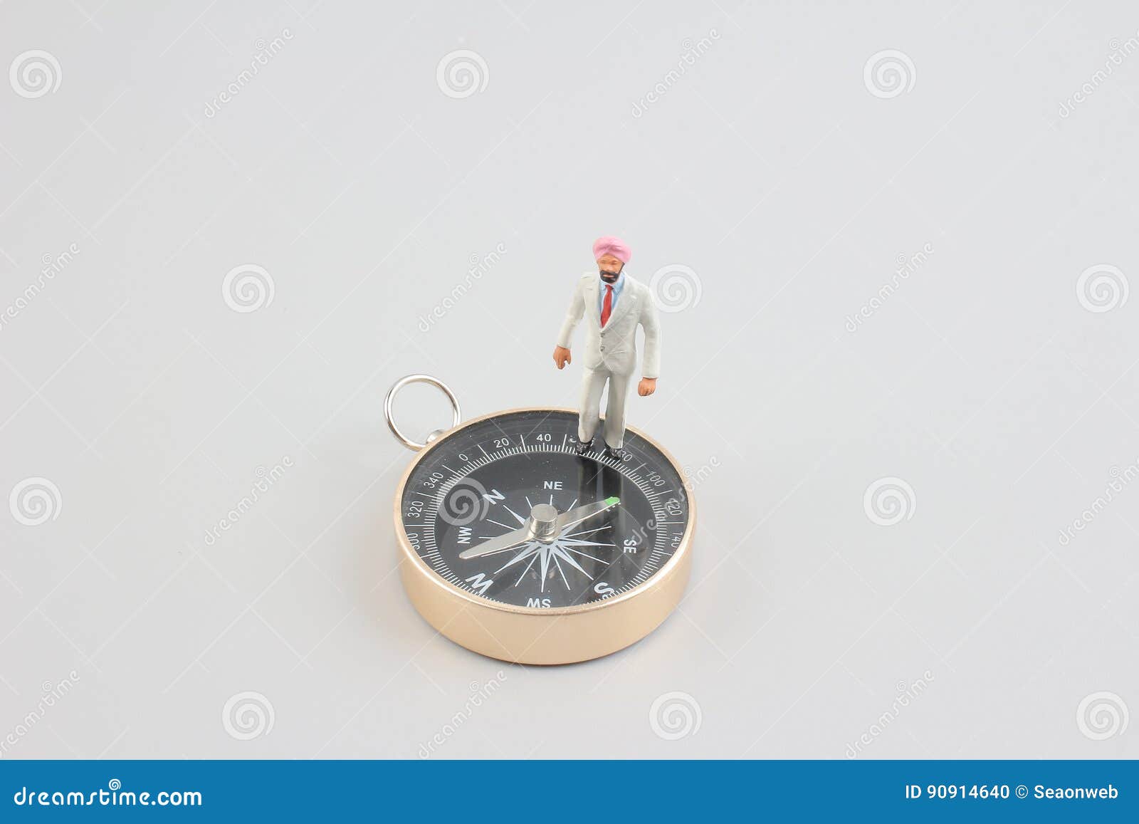 Mini Figure Standing on a Compass Stock Photo - Image of travelers ...