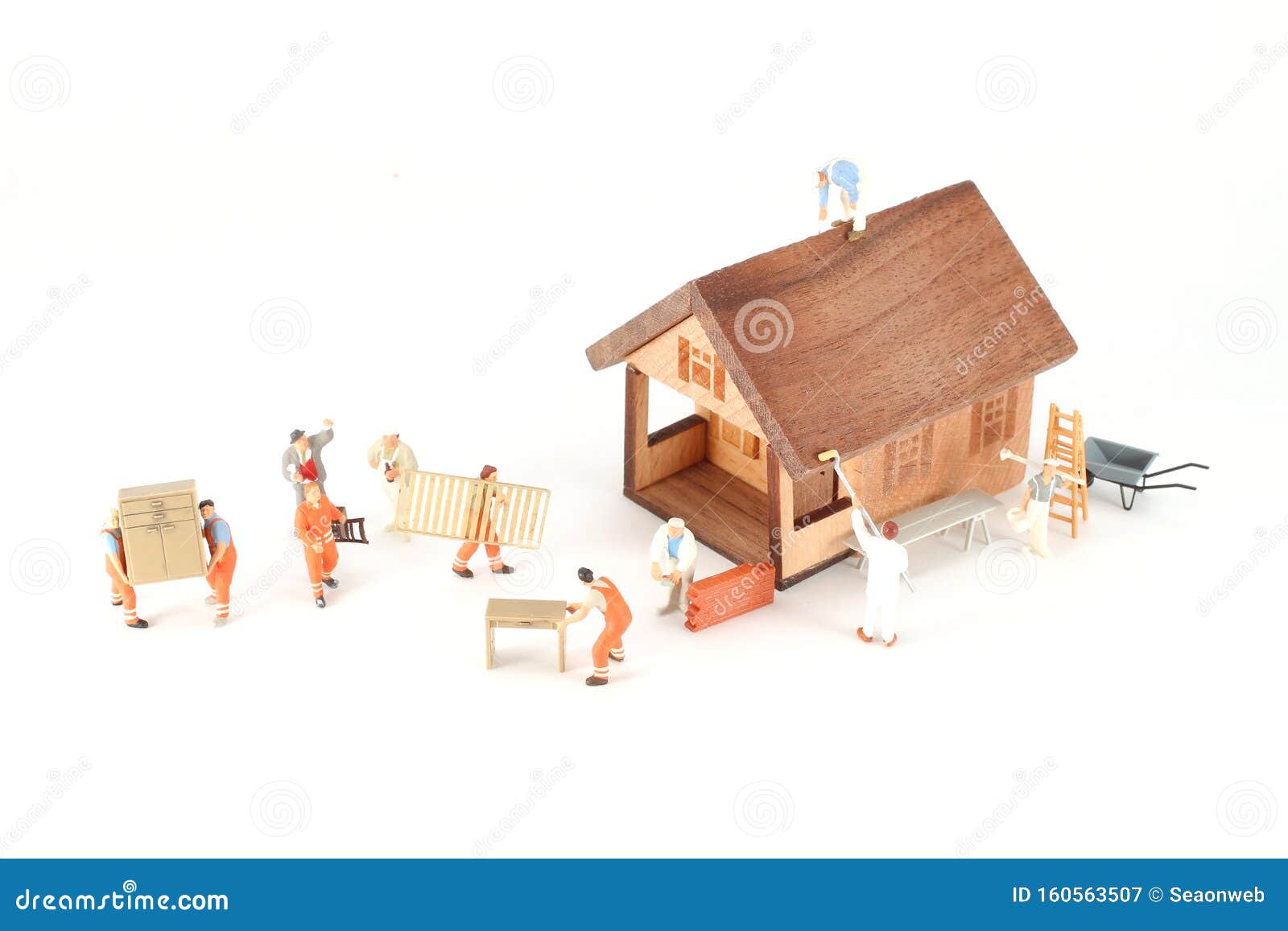 The Mini Figure of Worker Move the House Stock Image - Image of figure ...