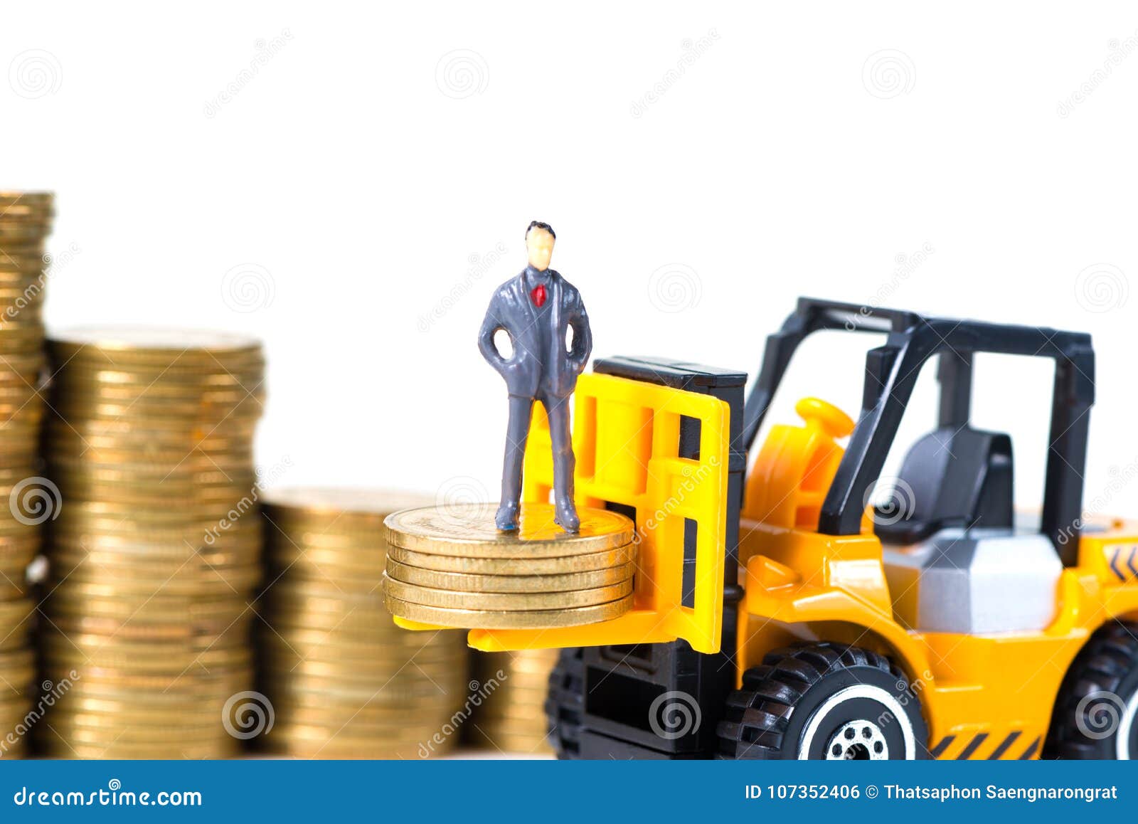 Mini Forklift Truck Loading Stack Coin with Steps of Gold Coin, Stock ...