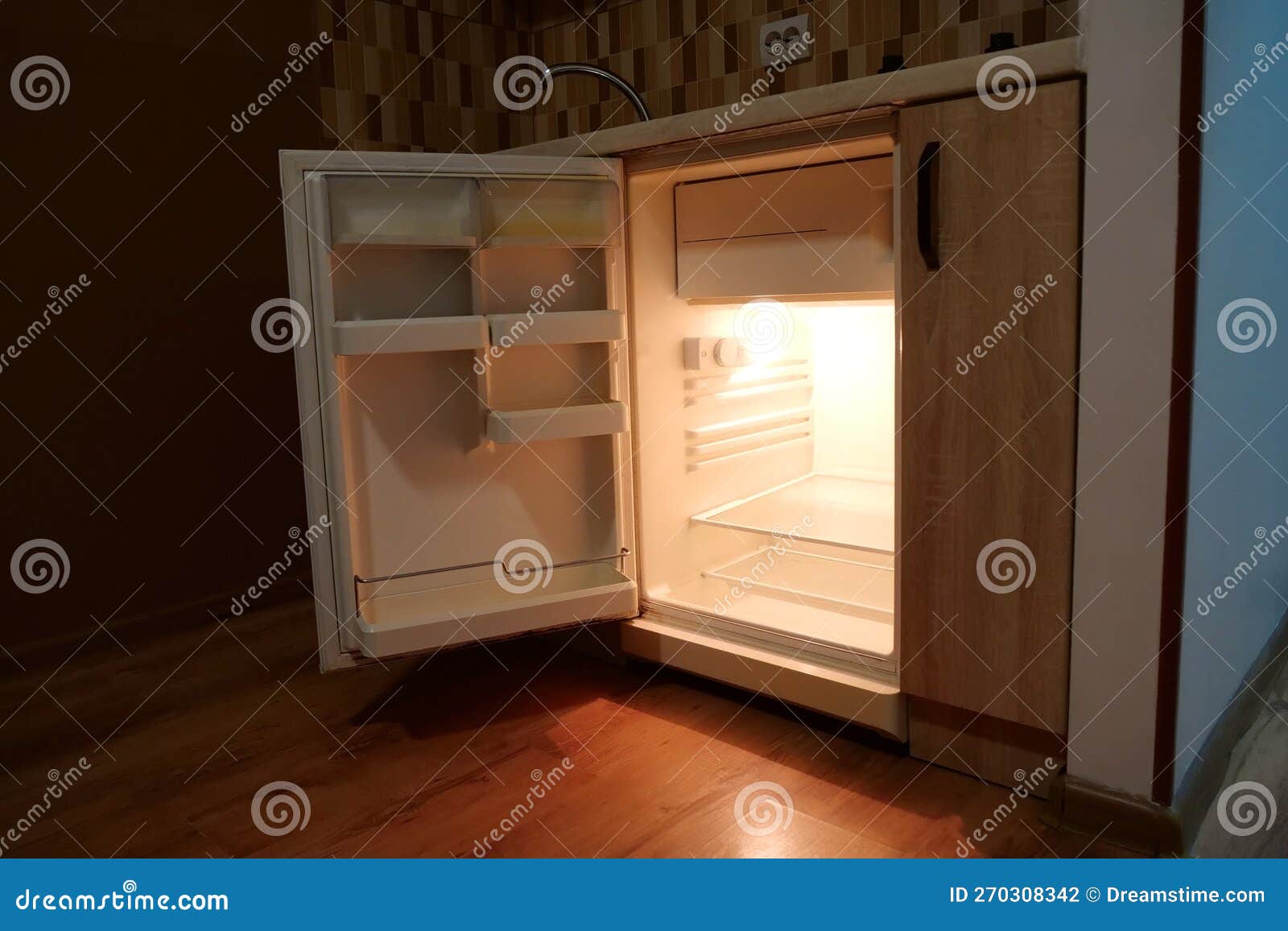 Mini Fridge with Open Door in Kitchen Stock Photo - Image of home ...