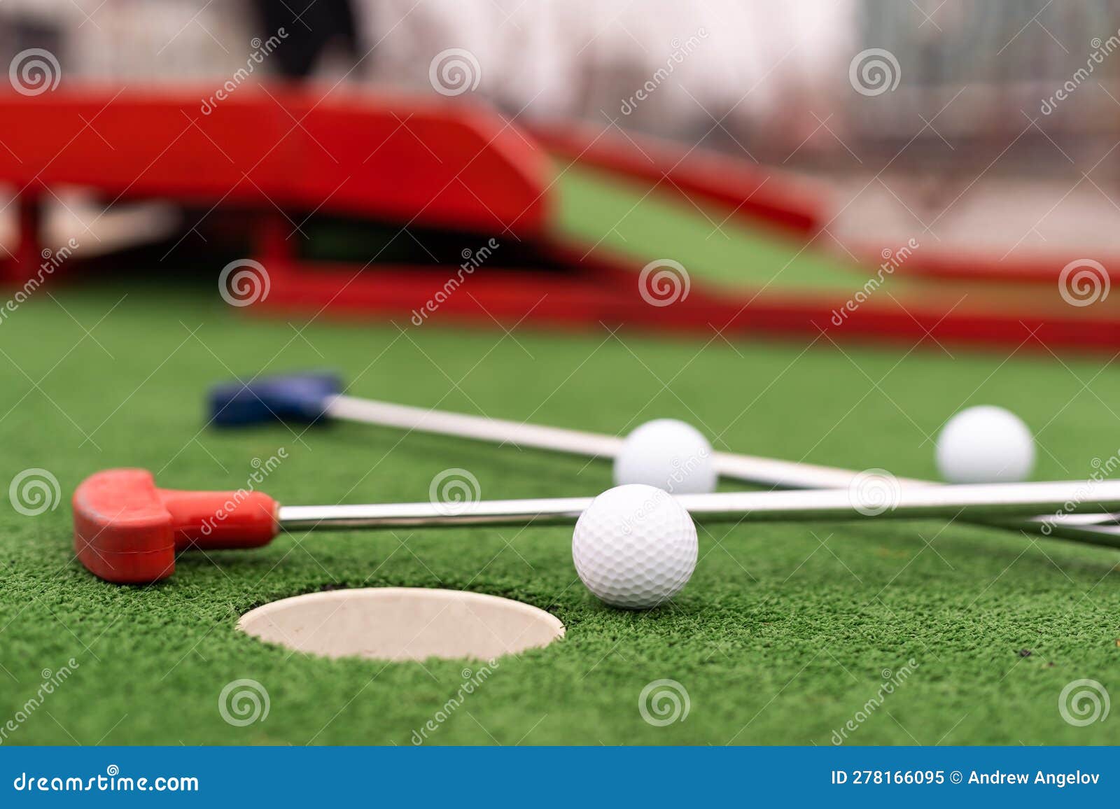Mini Golf Close-up, Colorful Golf Putters, Balls Stock Image - Image of ...