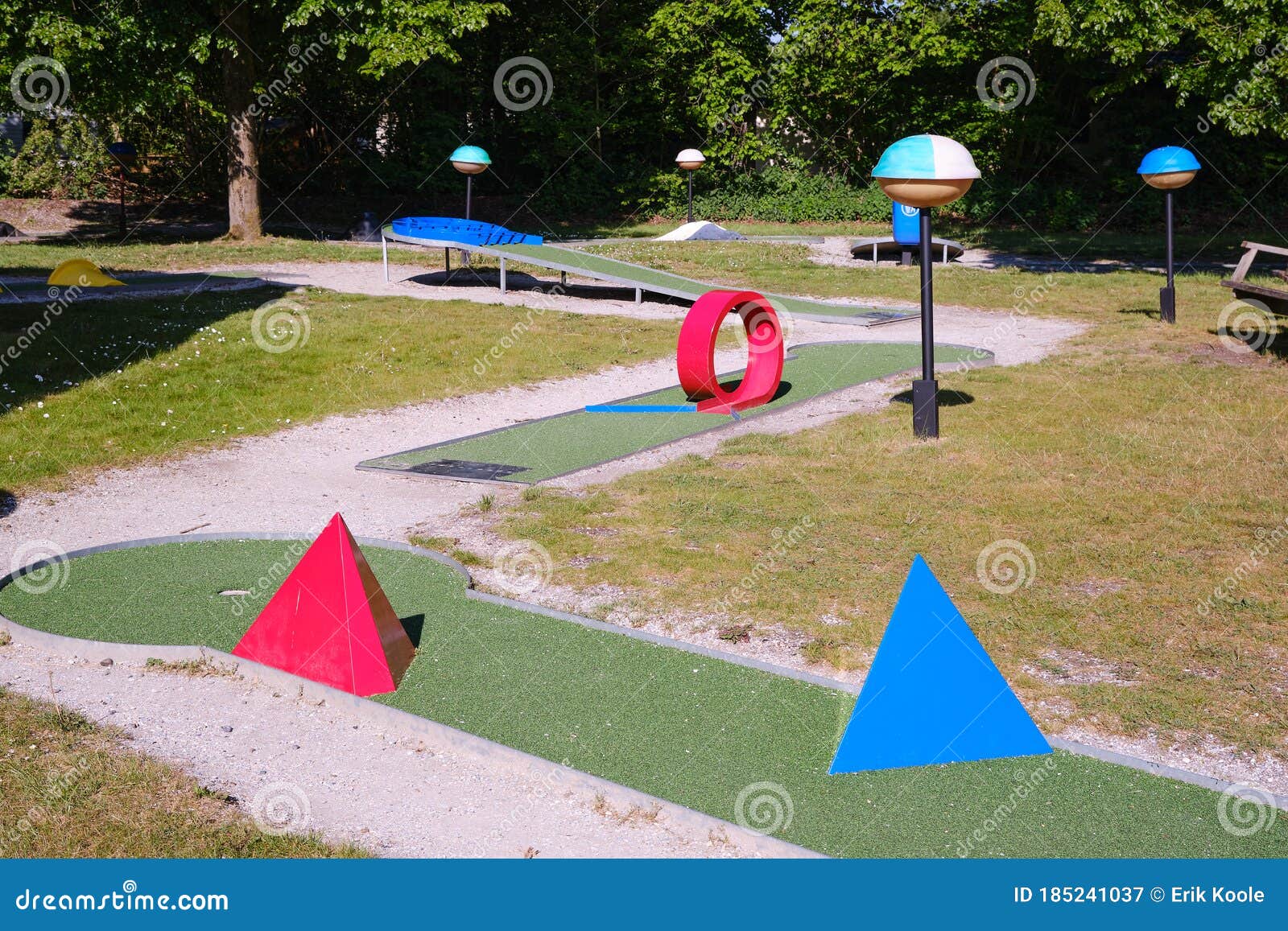 Mini Golf, Crazy Golf Course Play with Red and Blue Obstacles on a ...
