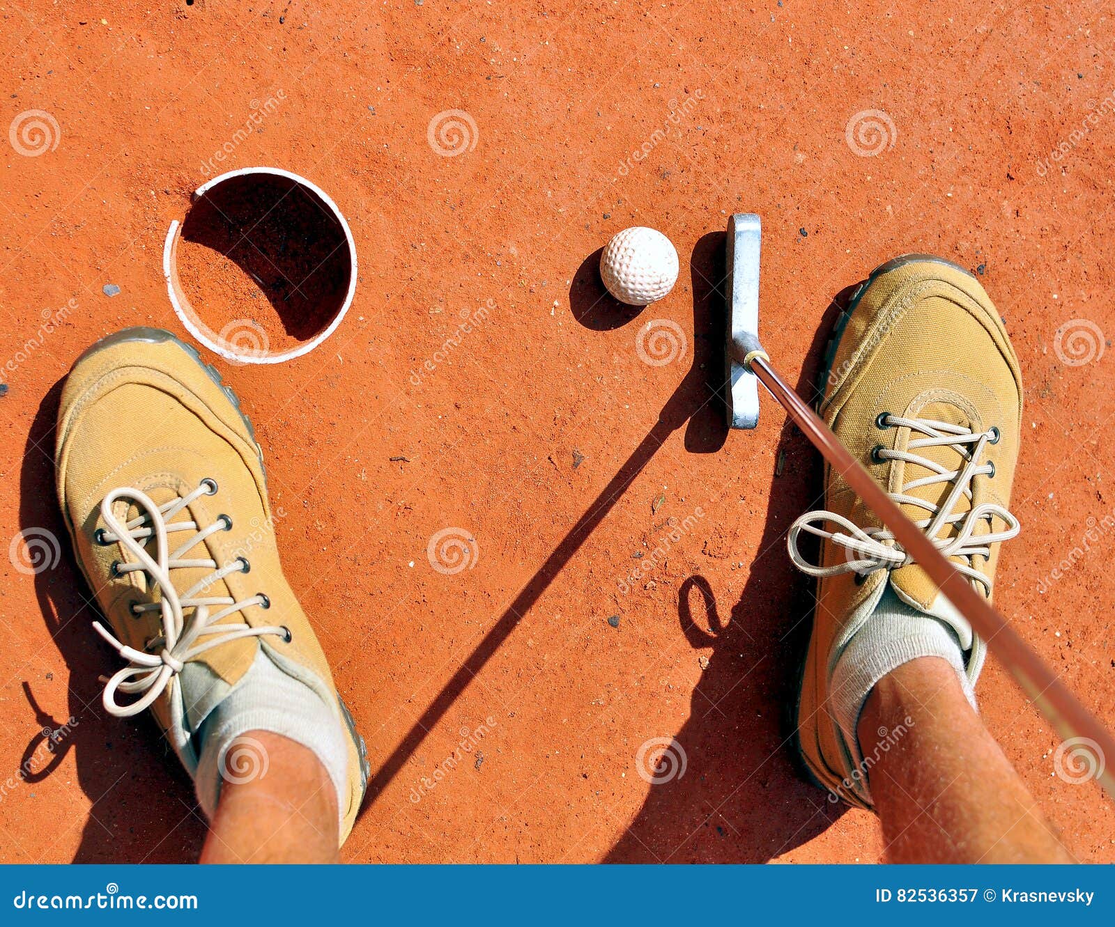 Mini Golf Scene, Stick and Ball Stock Image - Image of activity, person ...