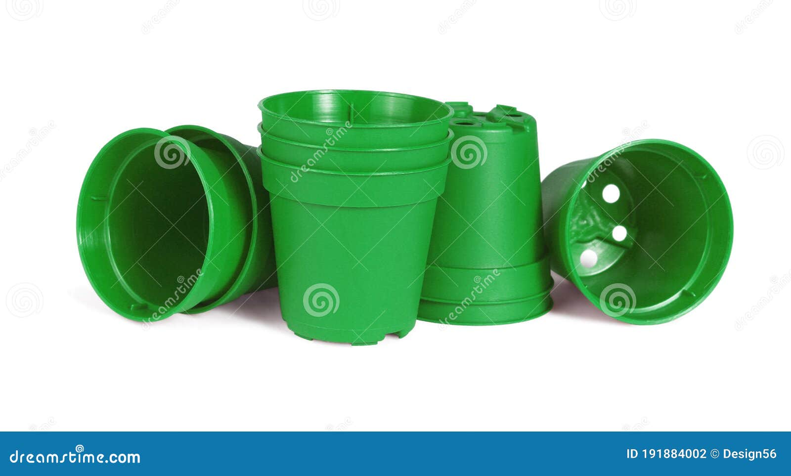 Mini Green Plastic Flower Pots Stock Photo - Image of empty, lying ...